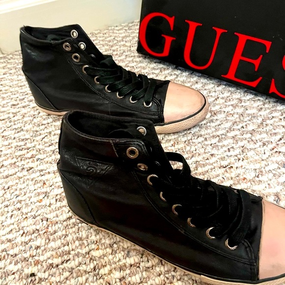 Guess | Shoes | Guess High Top Black Lace Up Tennis Shoe | Poshmark